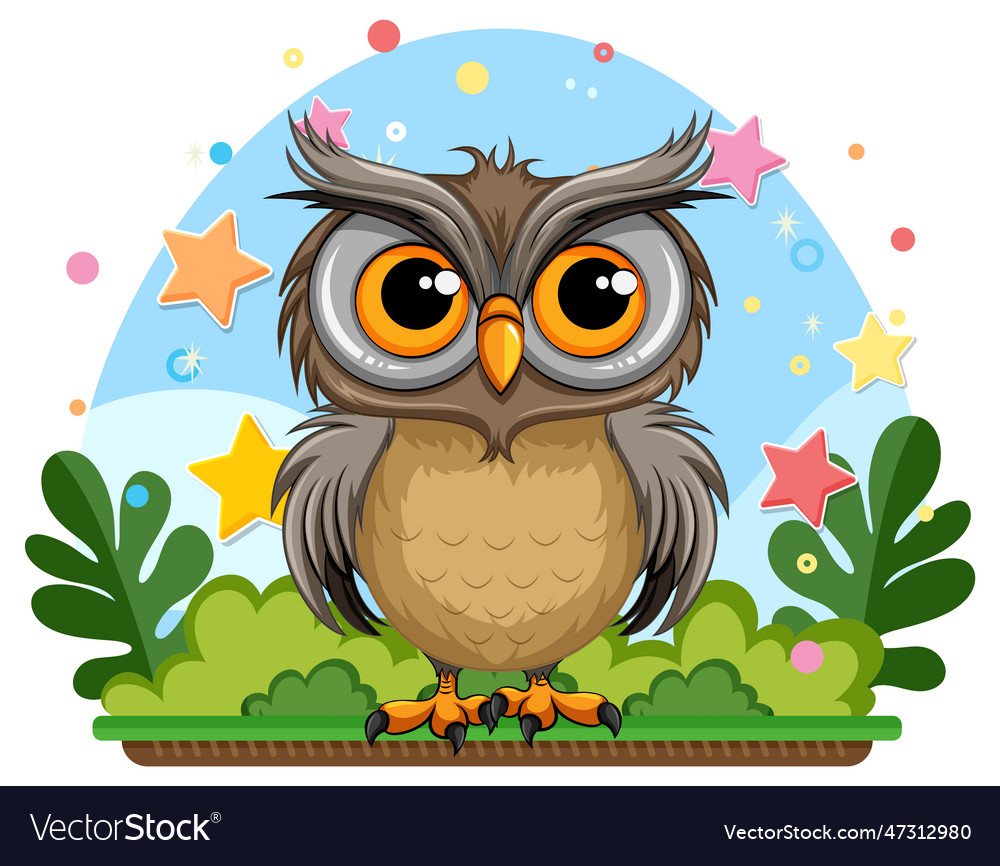 Cute owl cartoon character at the garden cartoon Vector Image