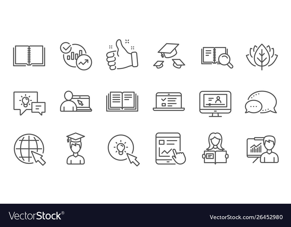 Education line icons book video tutorial Vector Image