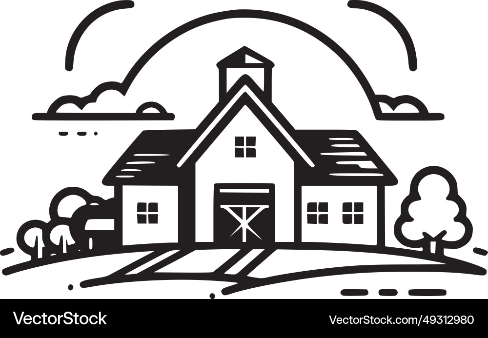 Farmhouse - black and white Royalty Free Vector Image