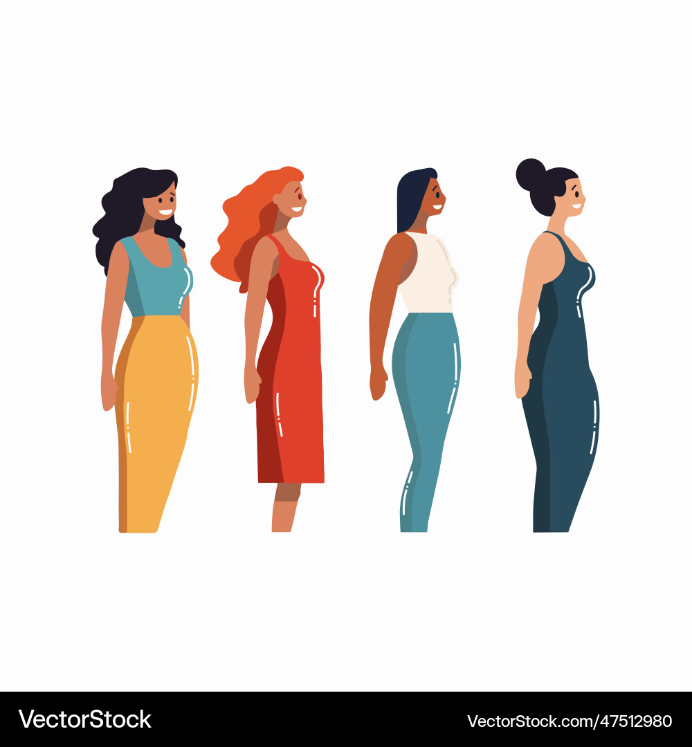 Hand drawn standing female character in flat style
