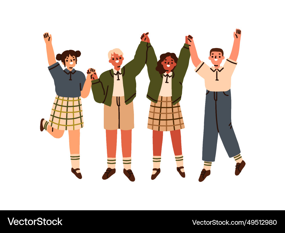 Happy school children students hold hands Vector Image