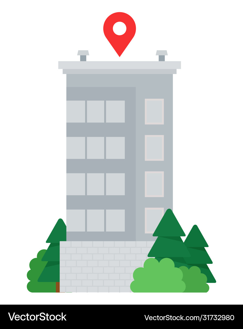 High-rise building with trees and a rooftop Vector Image
