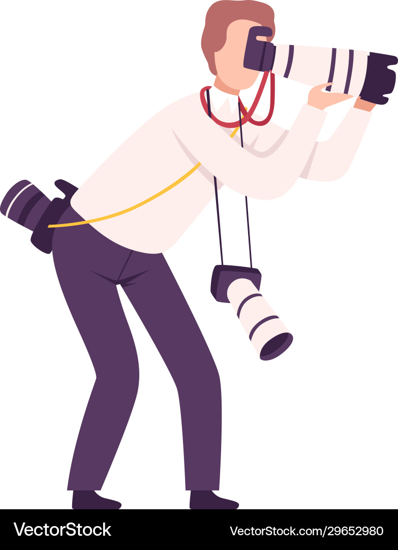 Male photographer character taking photo using Vector Image