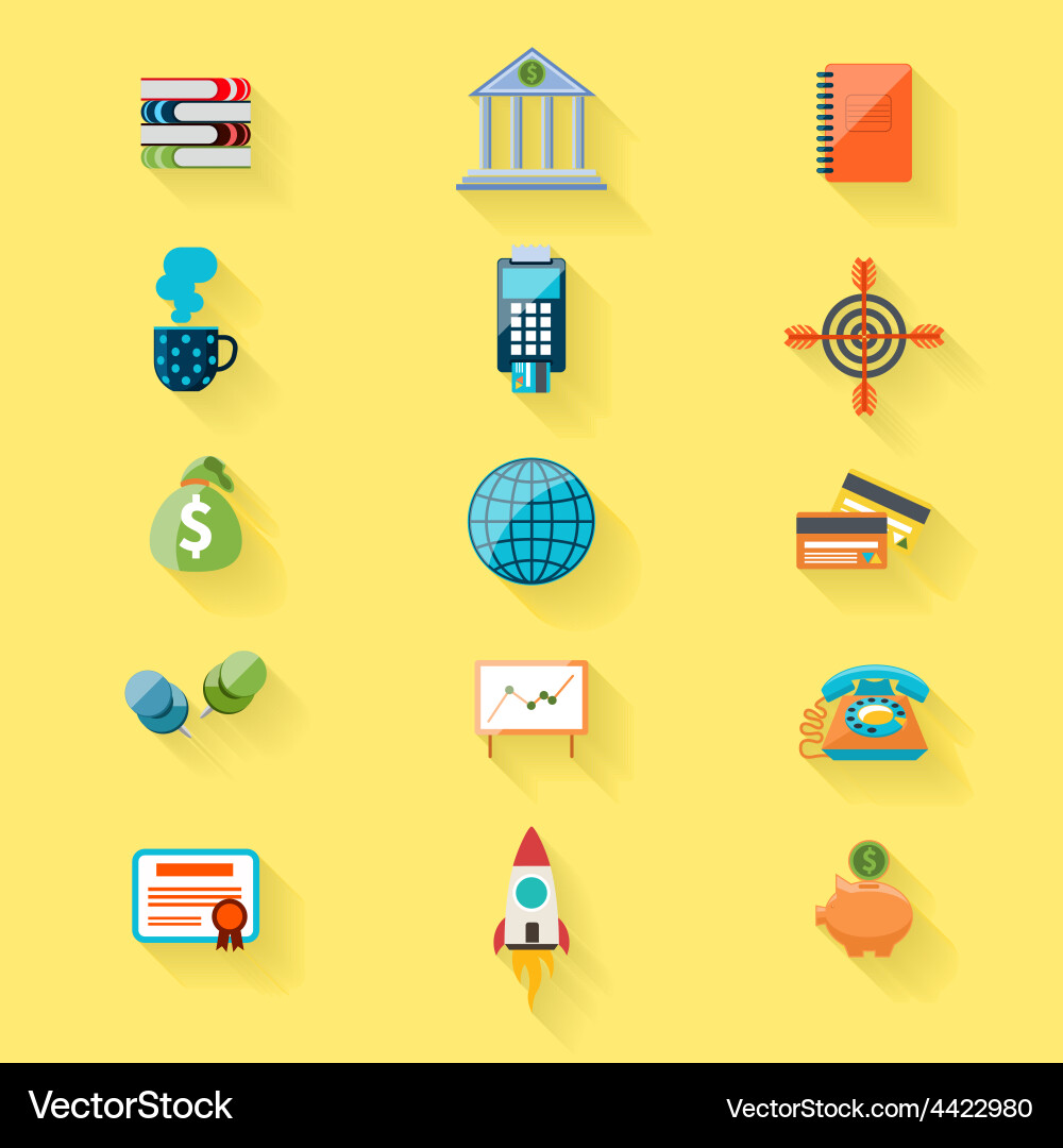 Money and bank icon set Royalty Free Vector Image