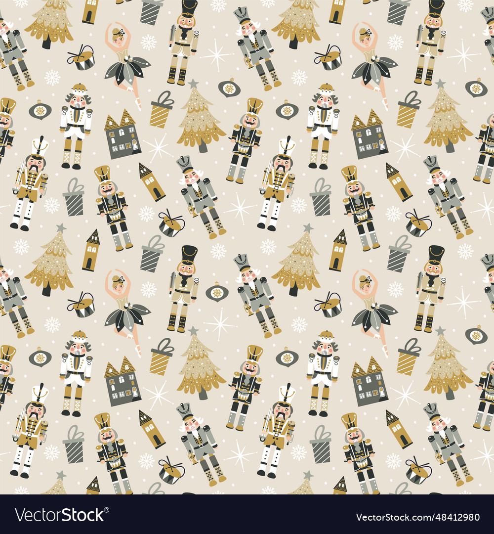 Seamless christmas pattern with nutcrackers Vector Image