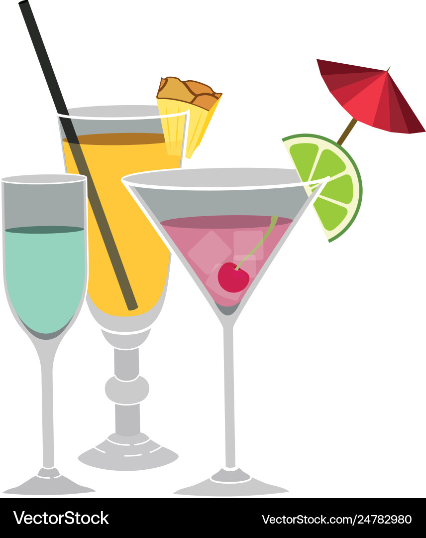 Set cups cocktails icons Royalty Free Vector Image