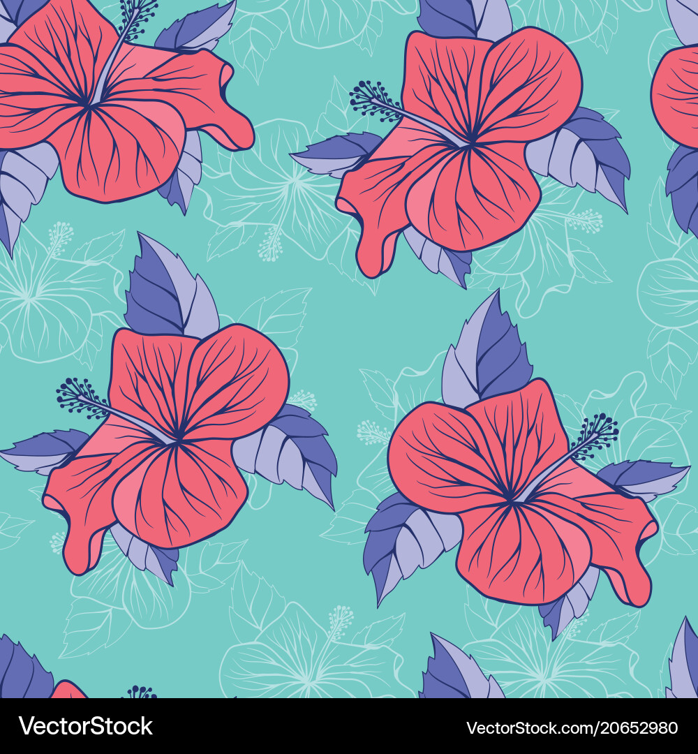 Tropical flowers hibiscus exotic seamless Vector Image