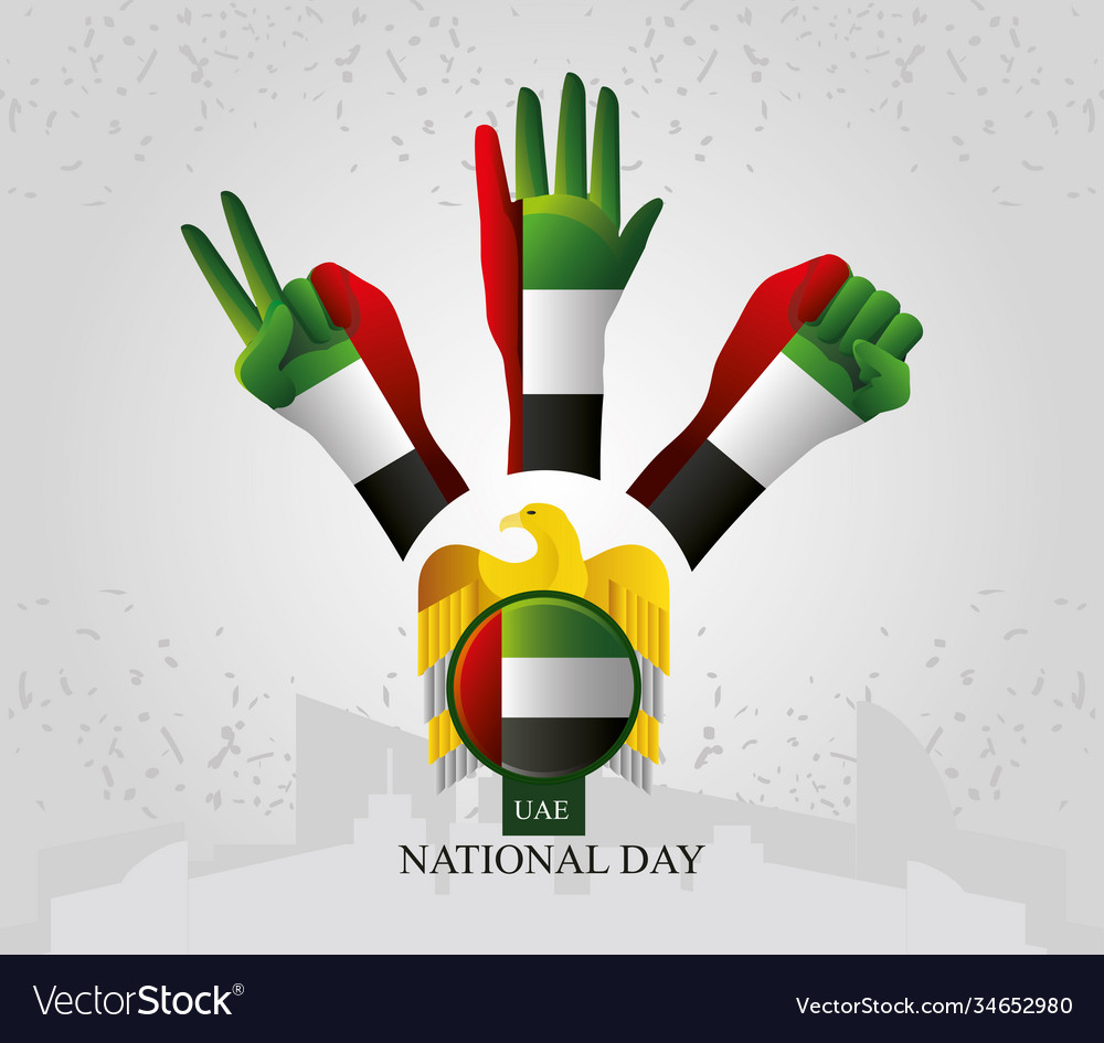 Uae national day flags in different hands bird Vector Image