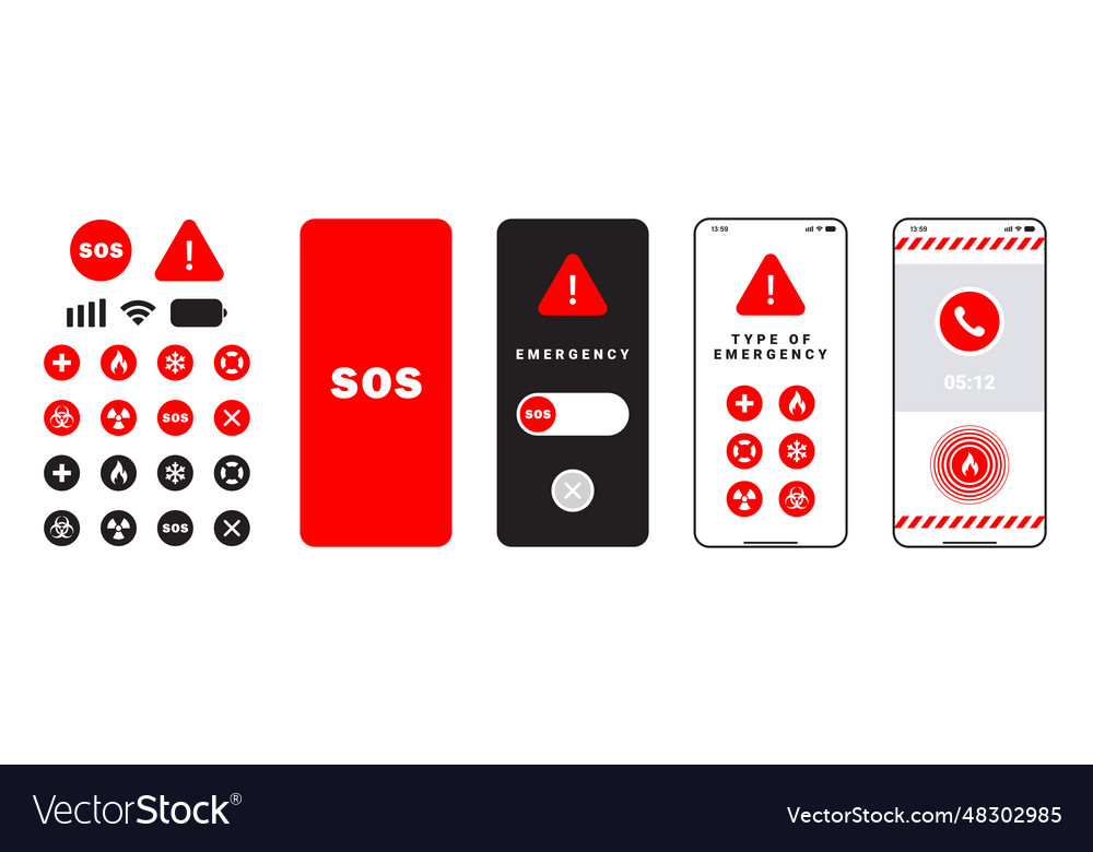 Emergency app interface sos Royalty Free Vector Image
