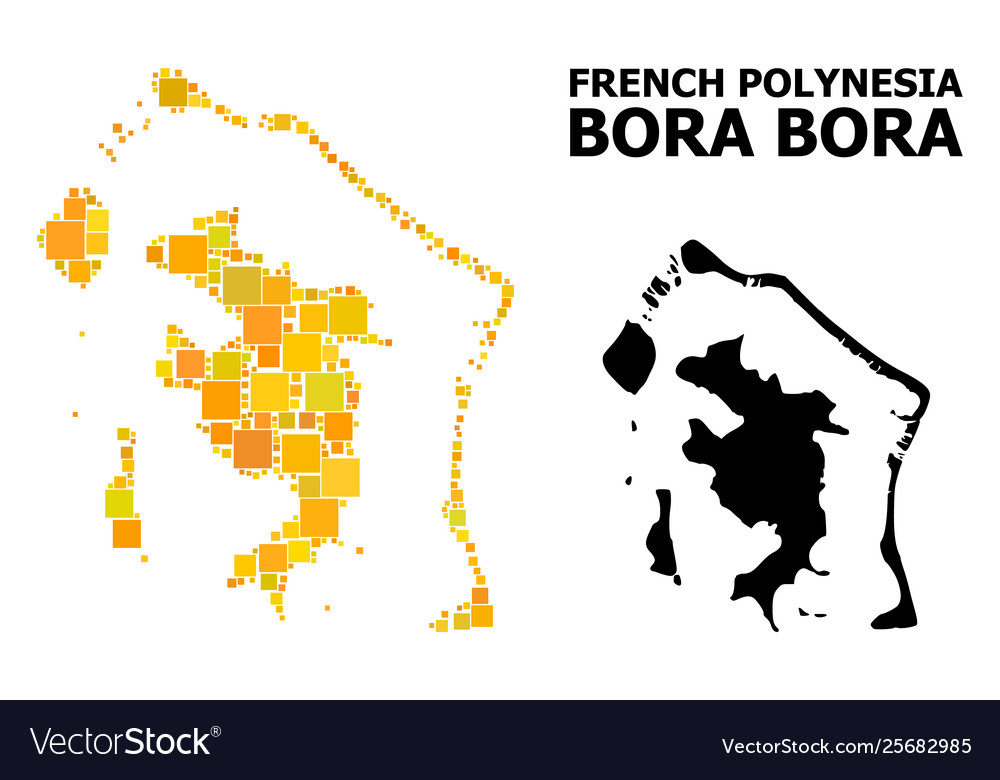 Golden square mosaic map bora-bora Royalty Free Vector Image