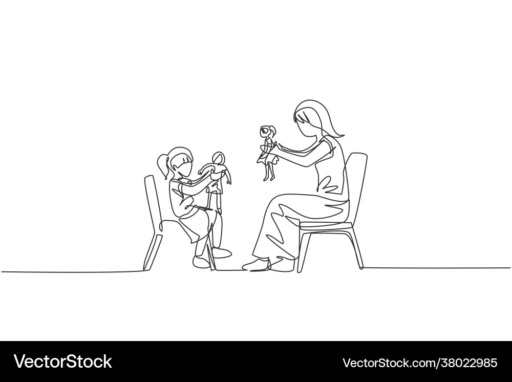 One single line drawing young mom and her Vector Image