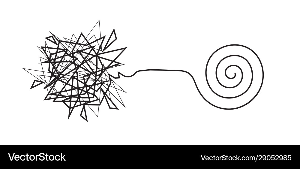 Tangled broken line and untangled neat spiral line