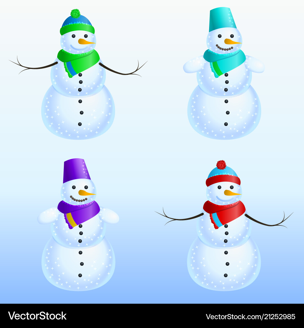 Winter set of four snowmen Royalty Free Vector Image