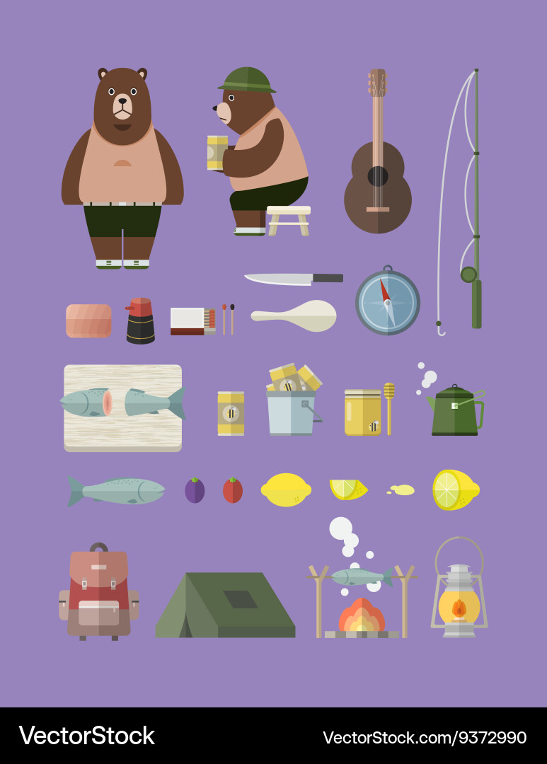 Camping with Bear set Royalty Free Vector Image