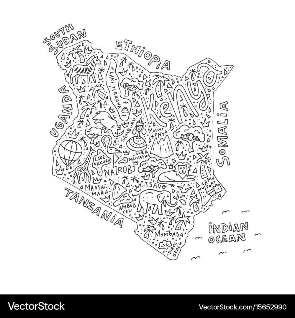 Cartoon map of kenya Royalty Free Vector Image