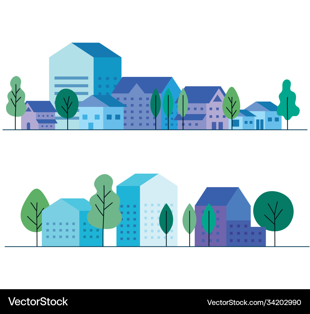 City houses with trees design Royalty Free Vector Image