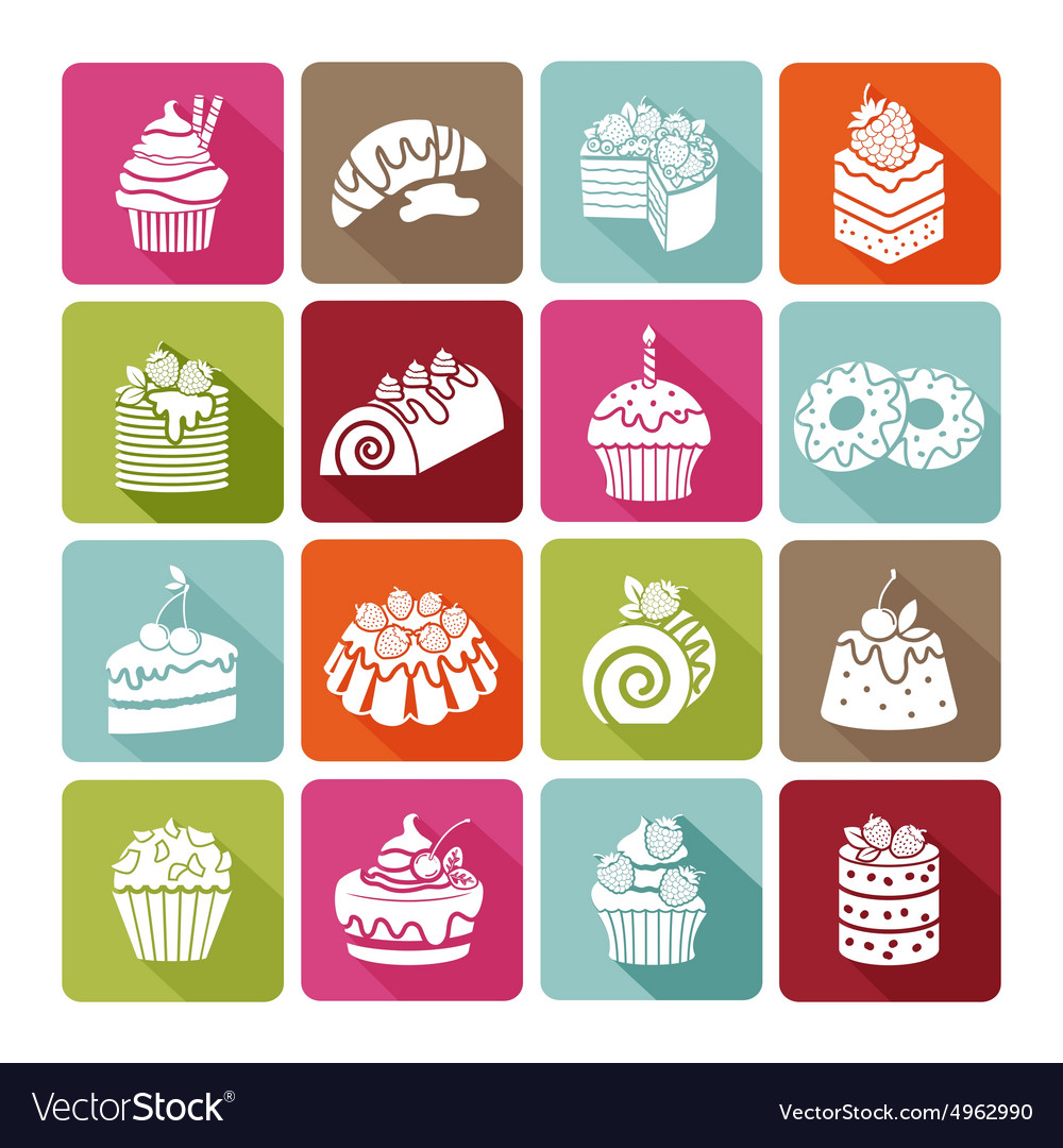 Flat Dessert Icons Cakes For Bakeries And Vector Image