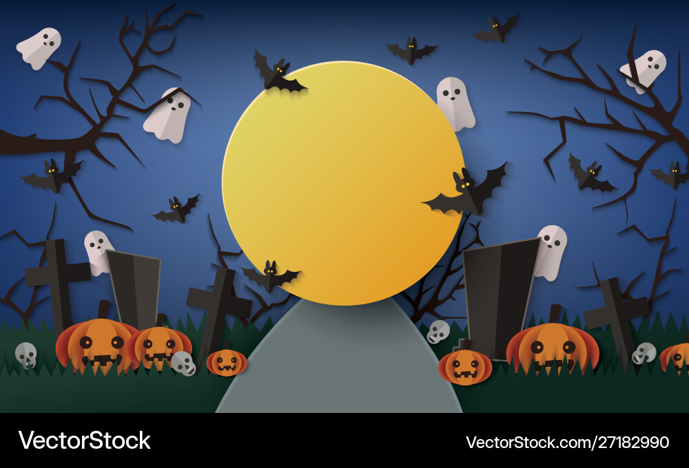 Halloween banner template dark night with big Vector Image