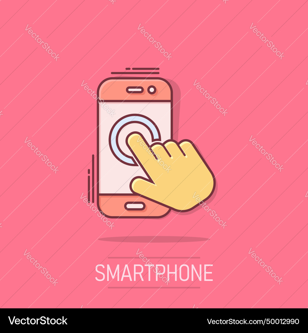 Hand touch smartphone icon in comic style phone Vector Image