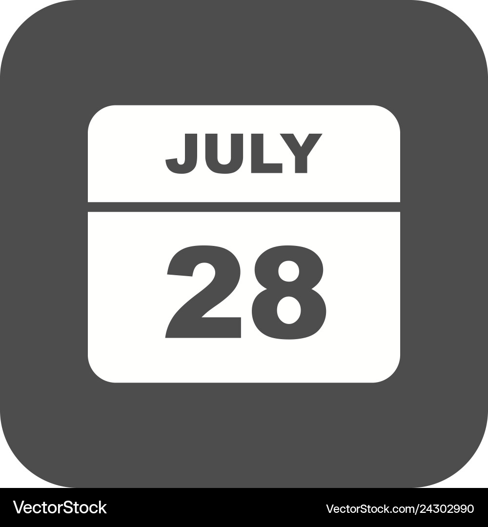 July 28th date on a single day calendar Royalty Free Vector