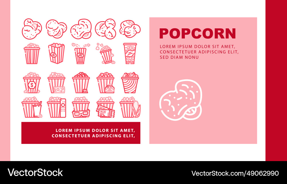 Popcorn food snack cinema landing header Vector Image