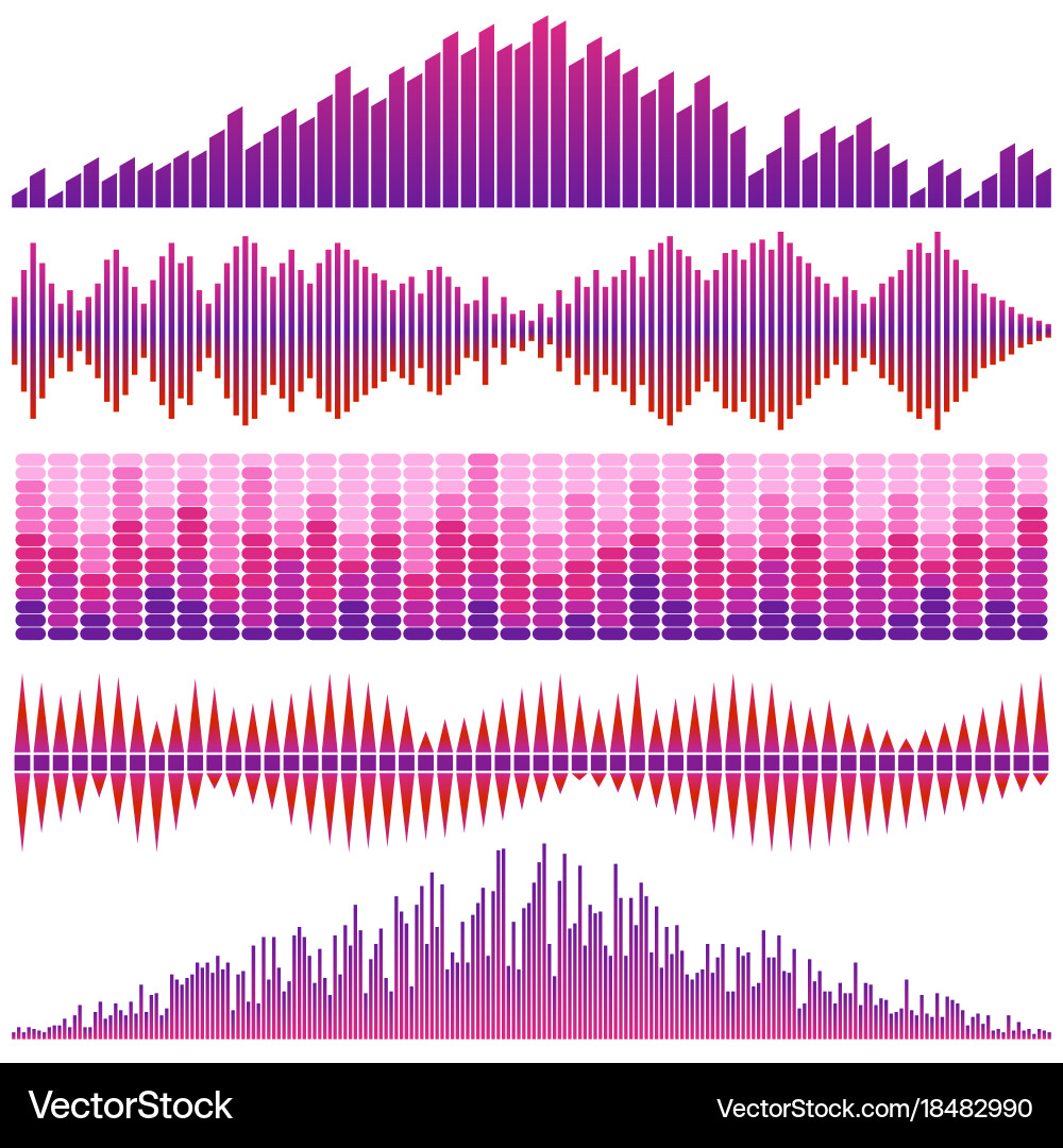Set of red sound waves Royalty Free Vector Image