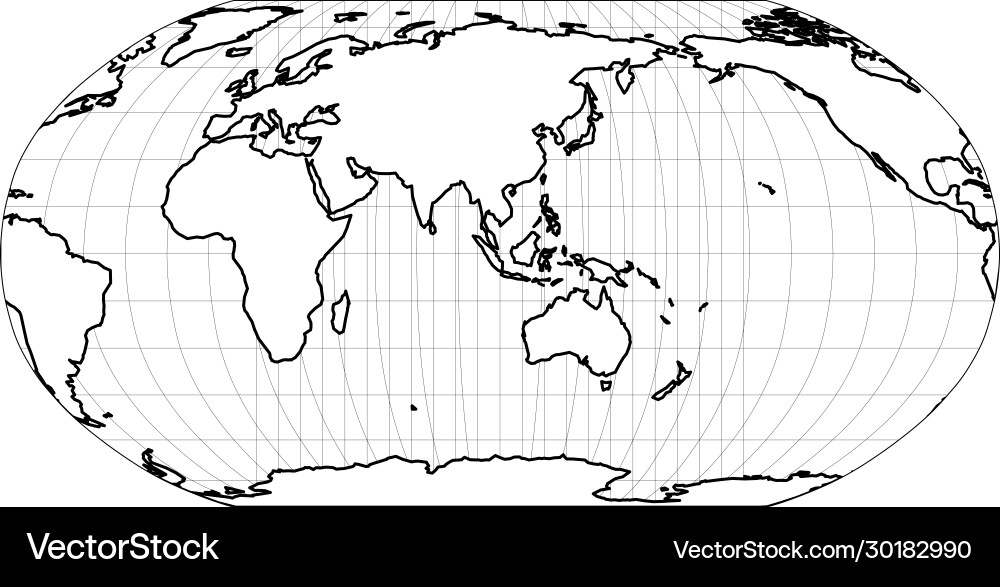 World map in robinson projection with meridians Vector Image