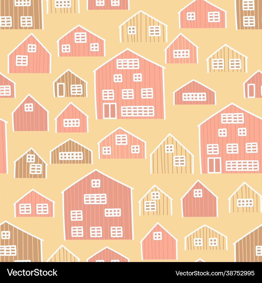 Cartoon wooden houses seamless pattern Royalty Free Vector