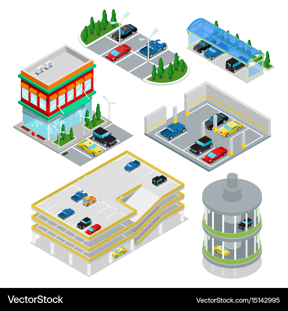 Isometric car parking set city transportation Vector Image