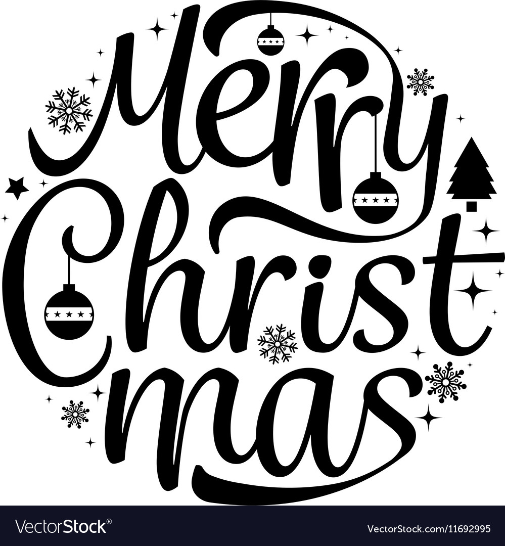 Merry Christmas Text Free Hand Design Isolated On Vector Image
