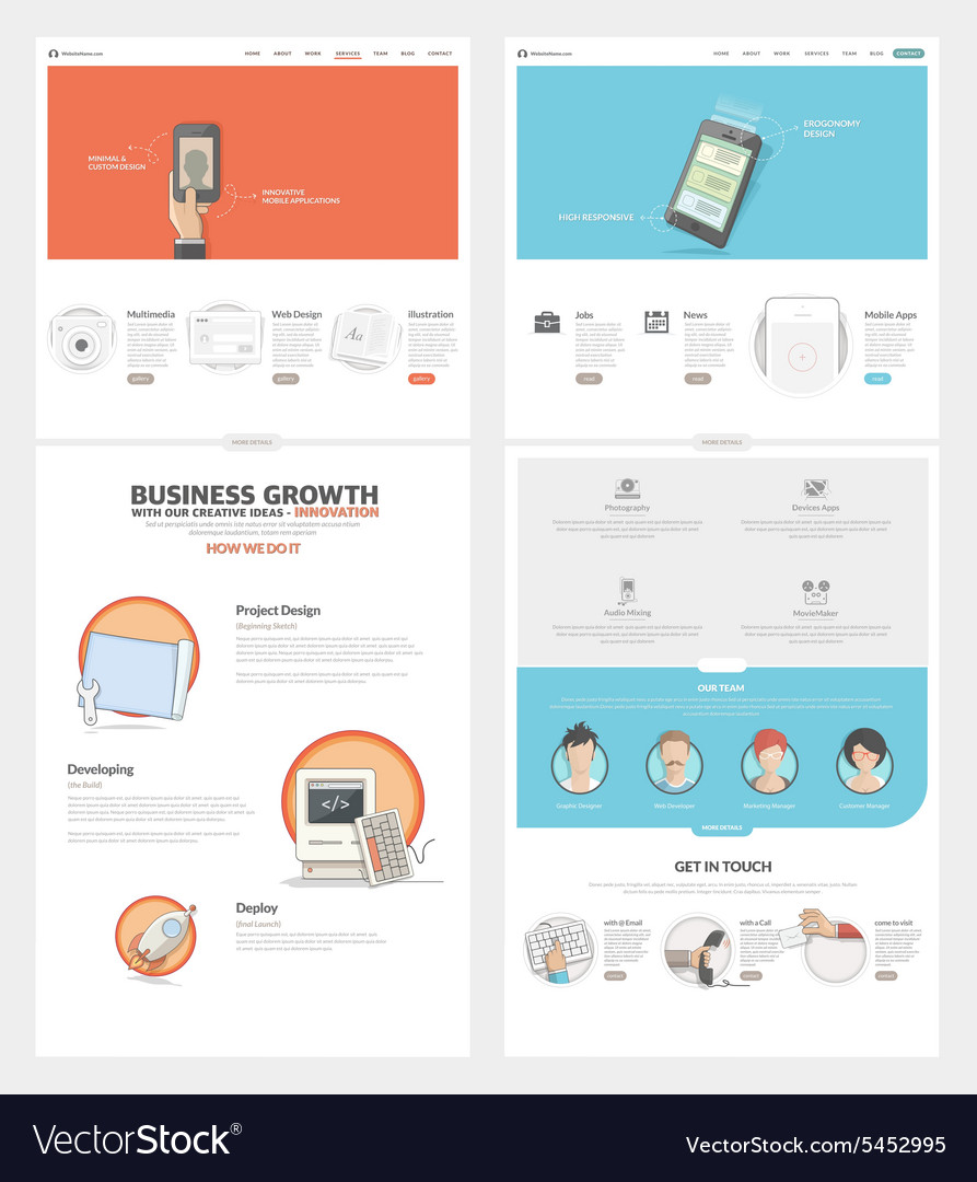 Website template with concept icons for business Vector Image