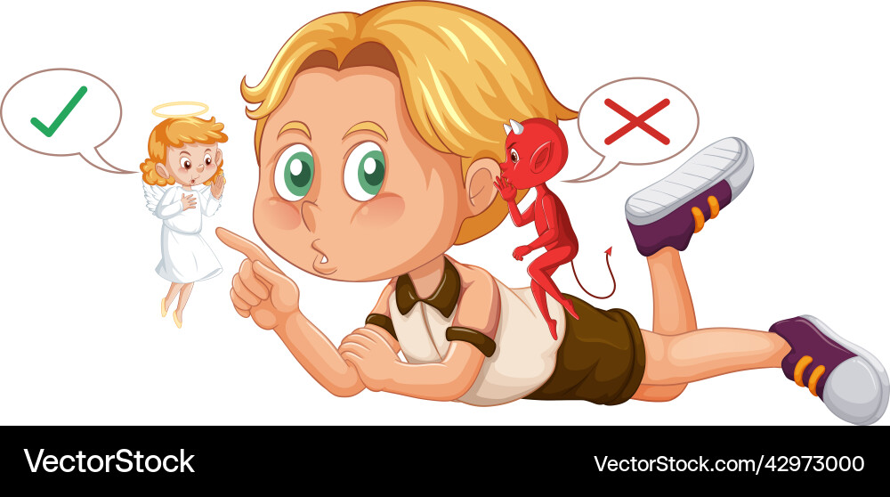 Cartoon character with devil and angel fighting Vector Image