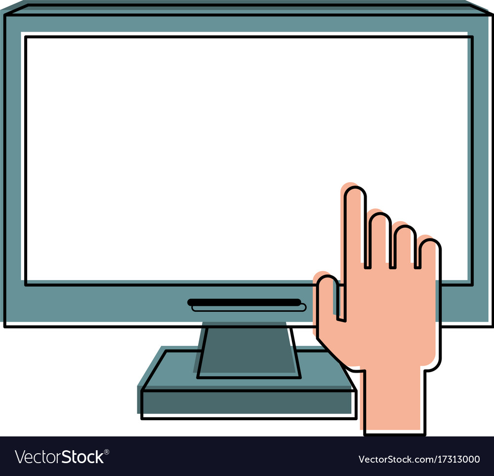 Computer monitor with hand cursor icon image Vector Image