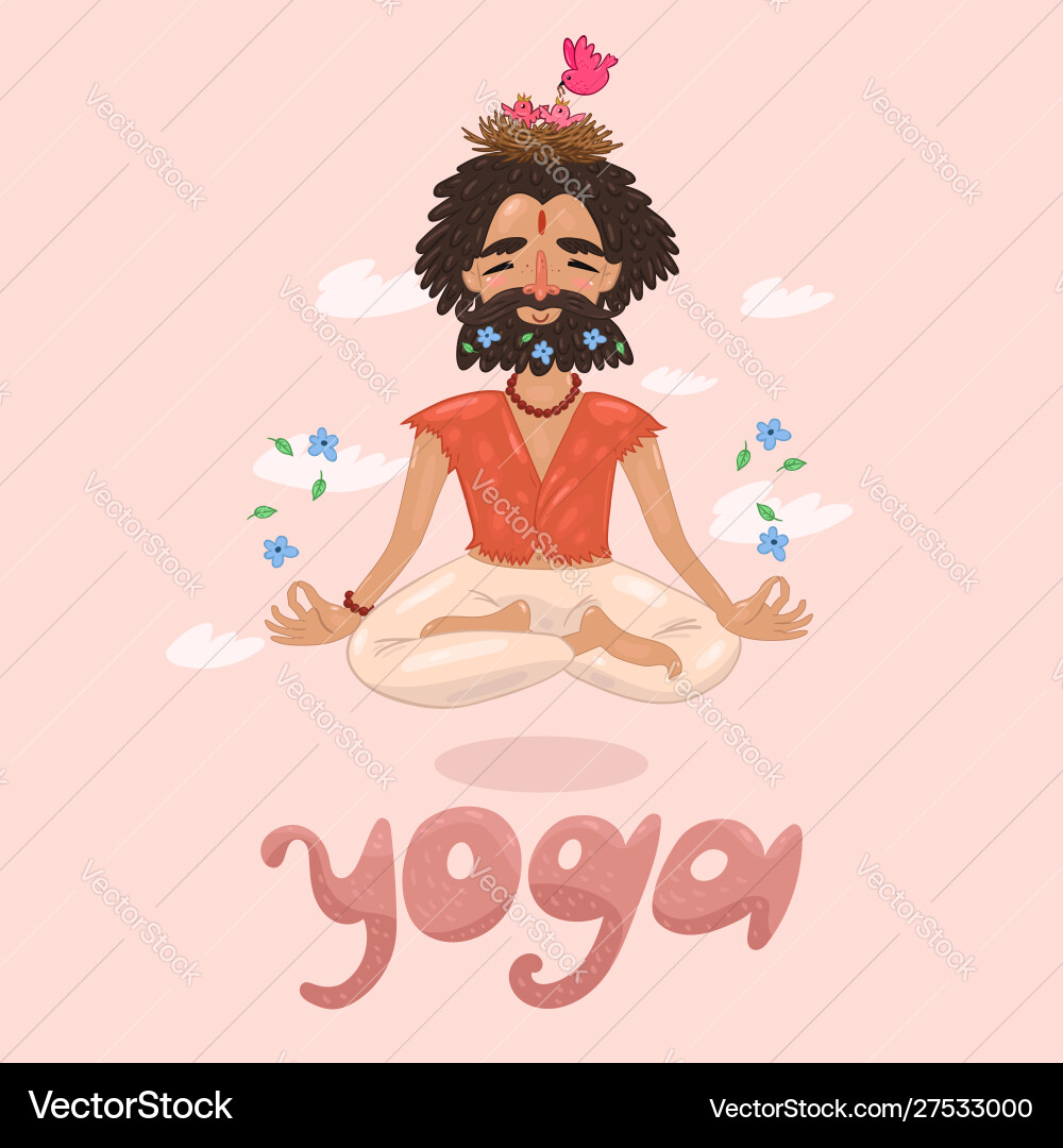 Greeting card with a yogi in clouds Royalty Free Vector