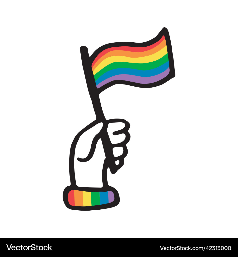 Lgbt hand with colored rainbow flag Royalty Free Vector