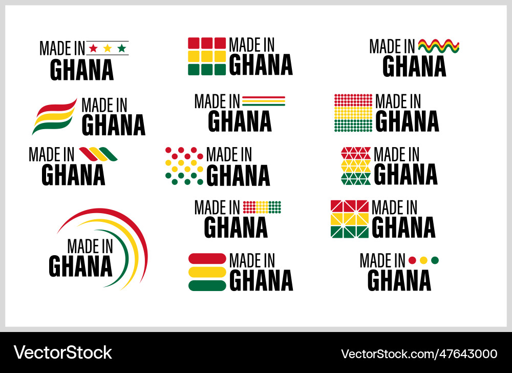 Made in ghana graphic and label set Royalty Free Vector