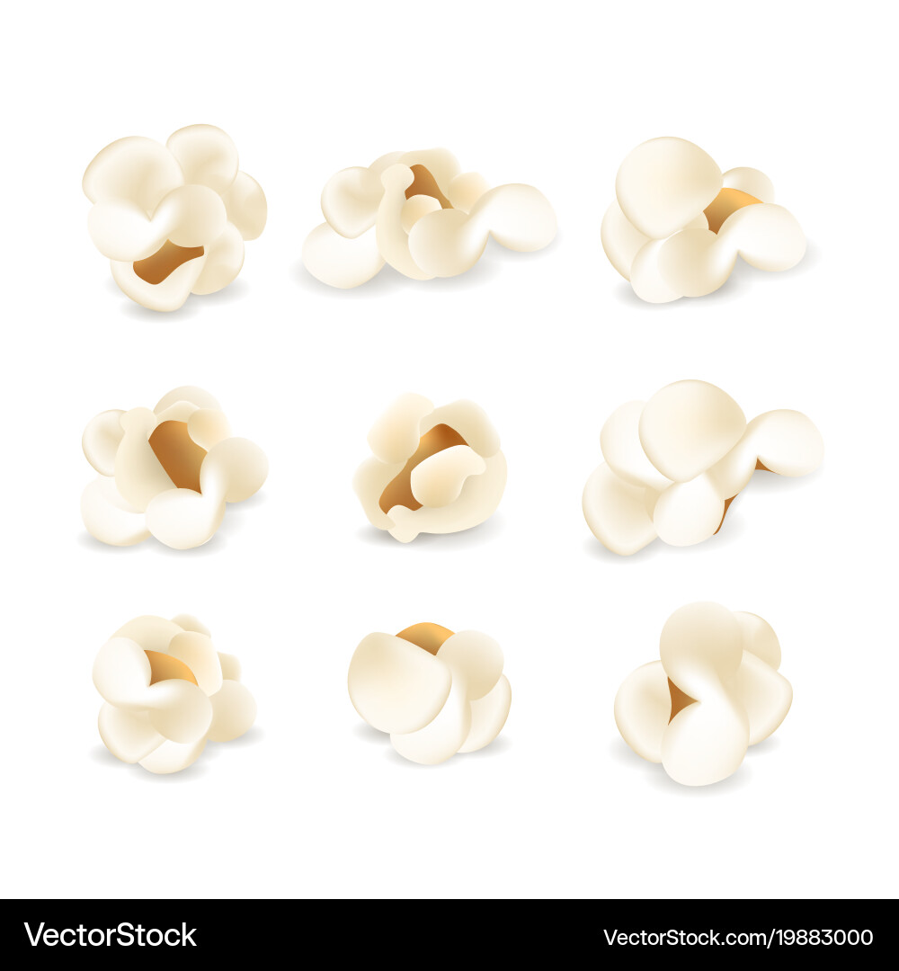 Realistic popcorn set collection of white fluffy Vector Image