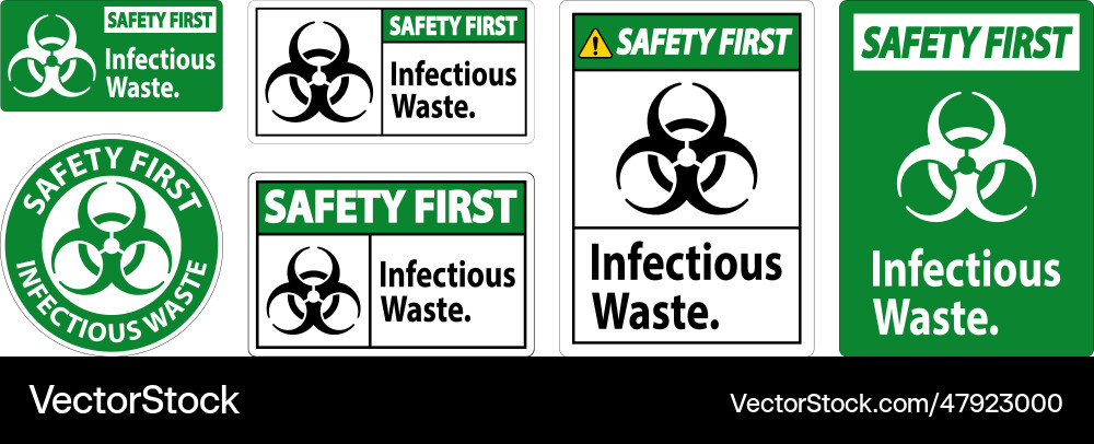 Safety first label infectious waste sign Vector Image