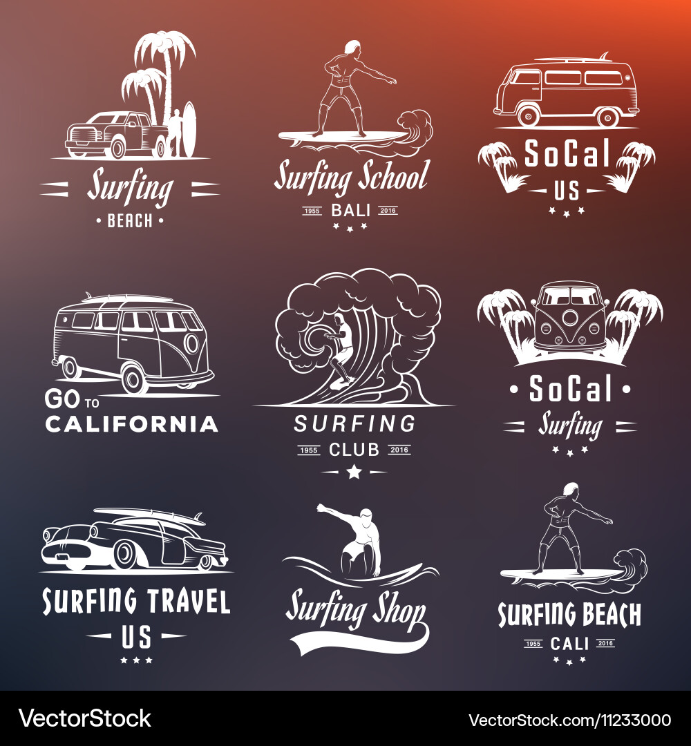 Set surf badges sign and logos Royalty Free Vector Image