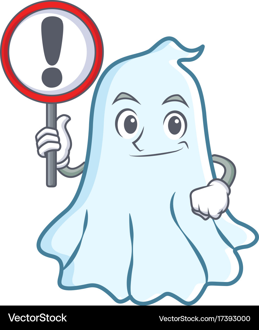 With sign cute ghost character cartoon Royalty Free Vector