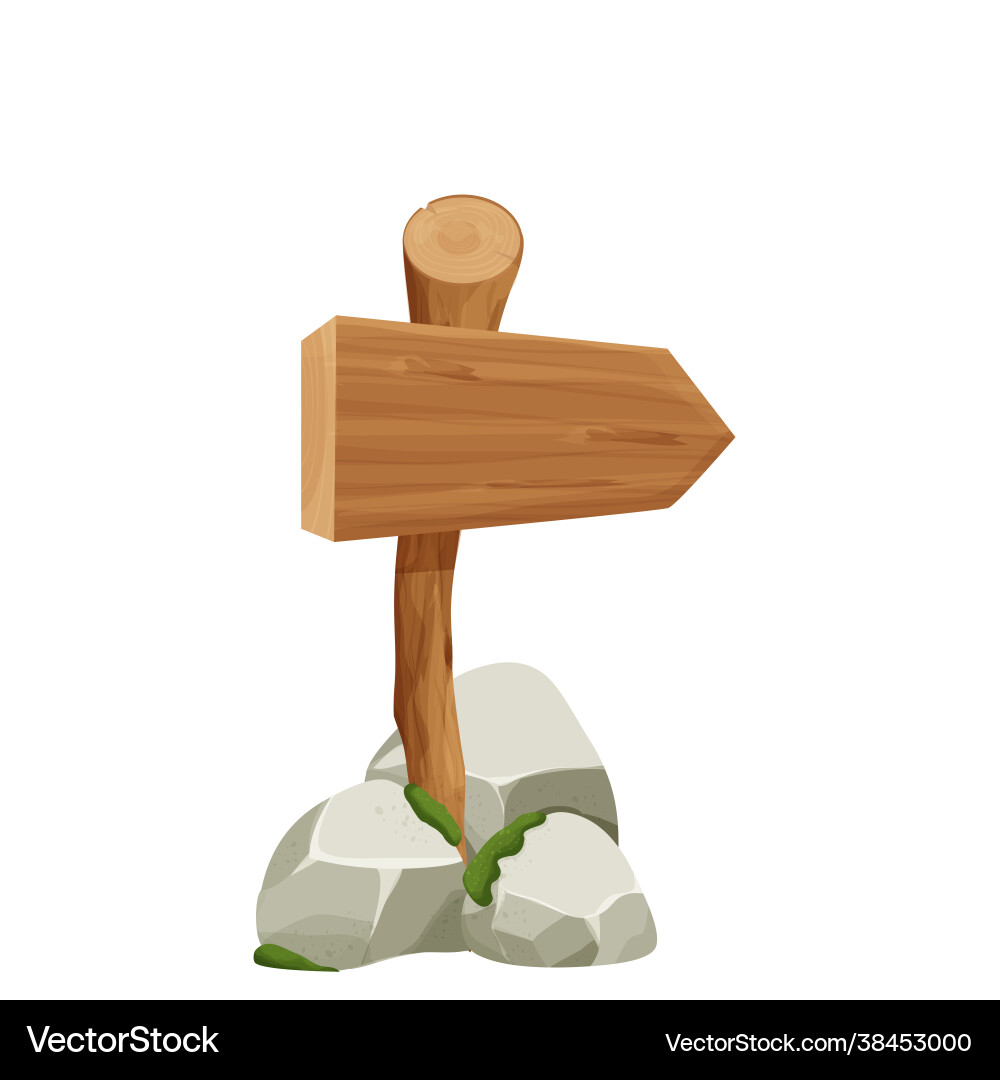 Wooden pointer signboard with rock stone pile Vector Image