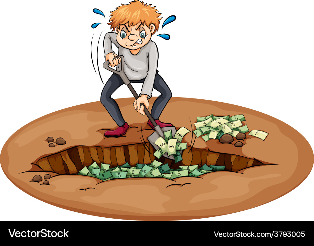 A man digging the money in the pit Royalty Free Vector Image
