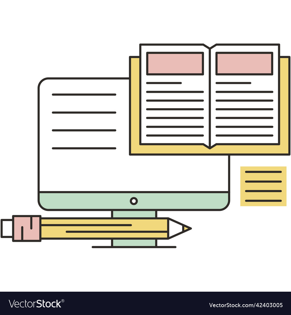 Book computer and pencil education icon Royalty Free Vector