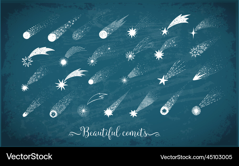 Collection of doodle comets meteorites Royalty Free Vector