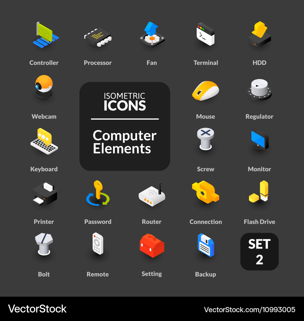 Color icons set in flat isometric Royalty Free Vector Image