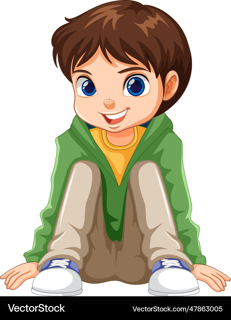 Cute boy sirring on the ground floor Royalty Free Vector