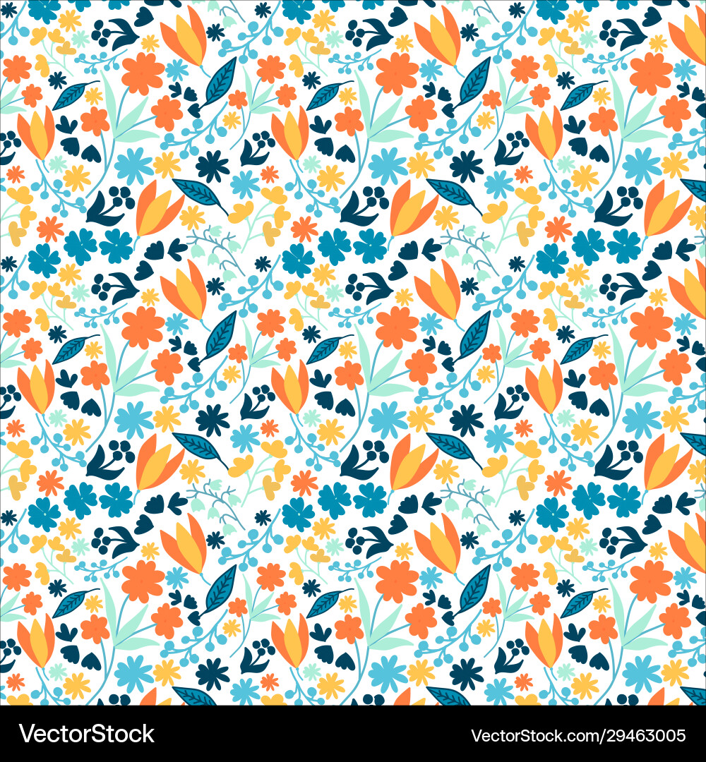 Floral pattern in doodle style with flowers Vector Image