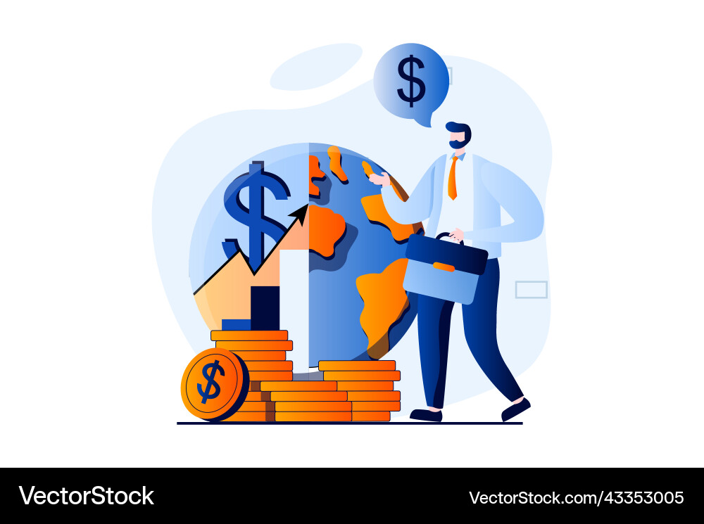 Global economic concept with people scene in flat Vector Image