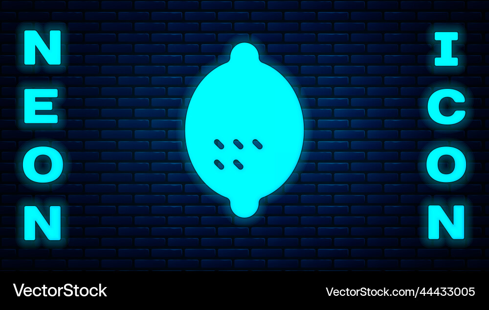 Glowing neon lemon icon isolated on brick wall Vector Image