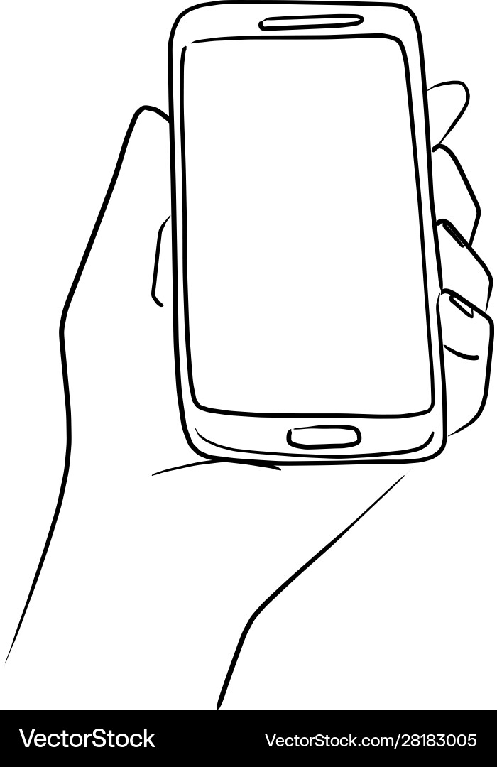 Hand holding mobile phone sketch Royalty Free Vector Image